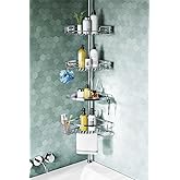 Amazon.com: HAMITOR Corner Shower Caddy Tension Pole: Quick Installation 4-Tier Rustproof ...