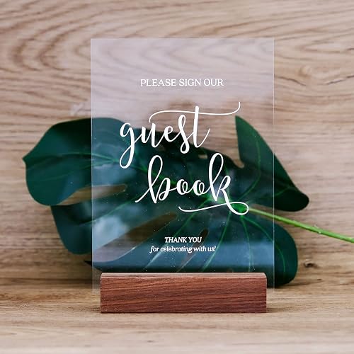 Please Sign Our Guest Book Sign with Wood Stand- 5” x 7" Glass Look ...