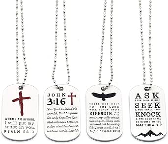 Amazon.com: Set of 4 - Bible Dog Tag Necklaces with Scriptures ...