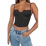 Amazon.com: DEALMORE Womens Summer Lace Bustier Mesh Sexy Vintage Spaghetti Strap Open Back ...