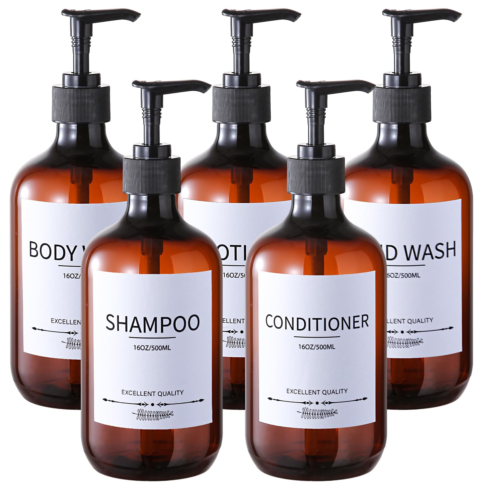 Stylish Shampoo Bottles Refillable with Pump,(5Pack) Amber Shampoo and ...