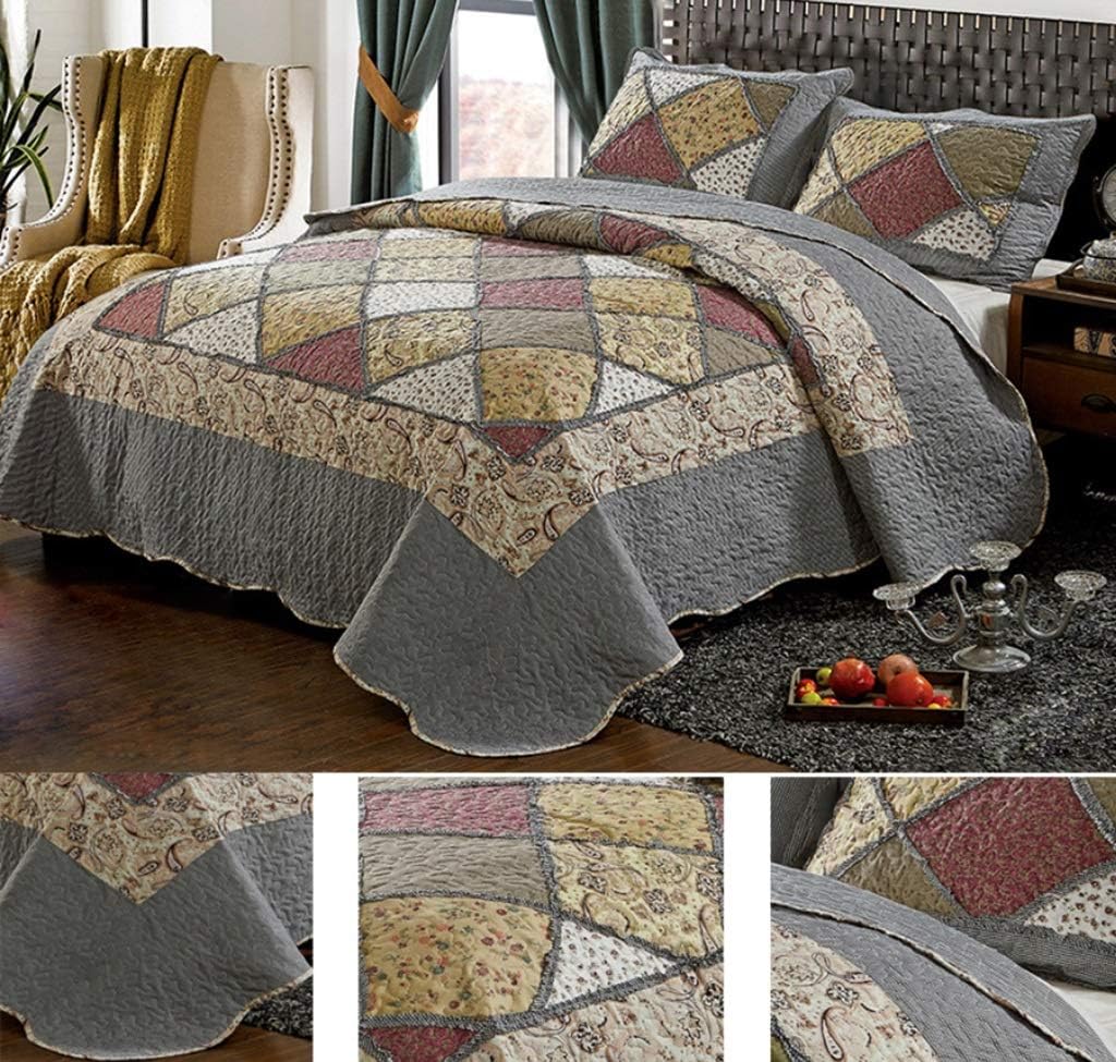 Orumrud Dessus de lits et couvre-lits 220x240 CM Gris et fleur 2 personnes Boutis Patchwork ...
