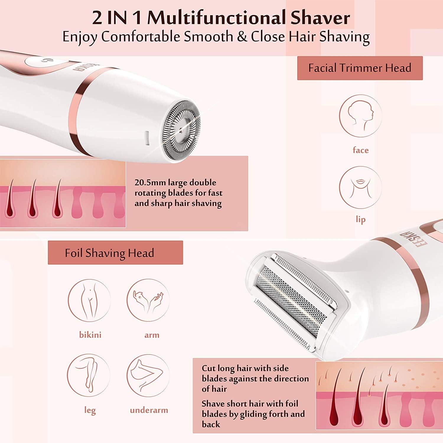 Electric Lady Shaver-EESKA 2 in 1 Electric Razor for Women Face Legs ...