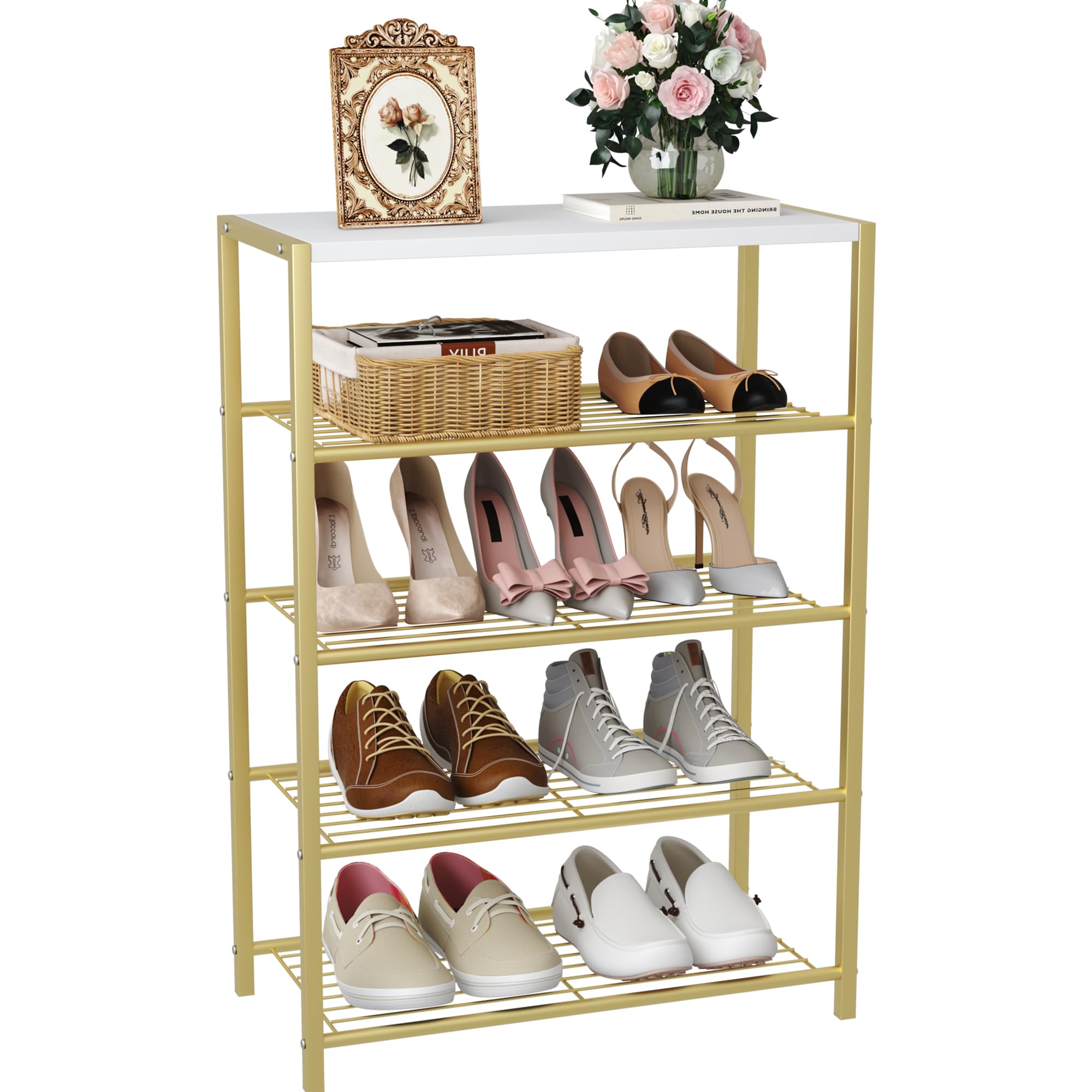 HOMEFORT Shoe Rack 5-Tier, Shoe Storage Shelf, Industrial Shoe Tower ...