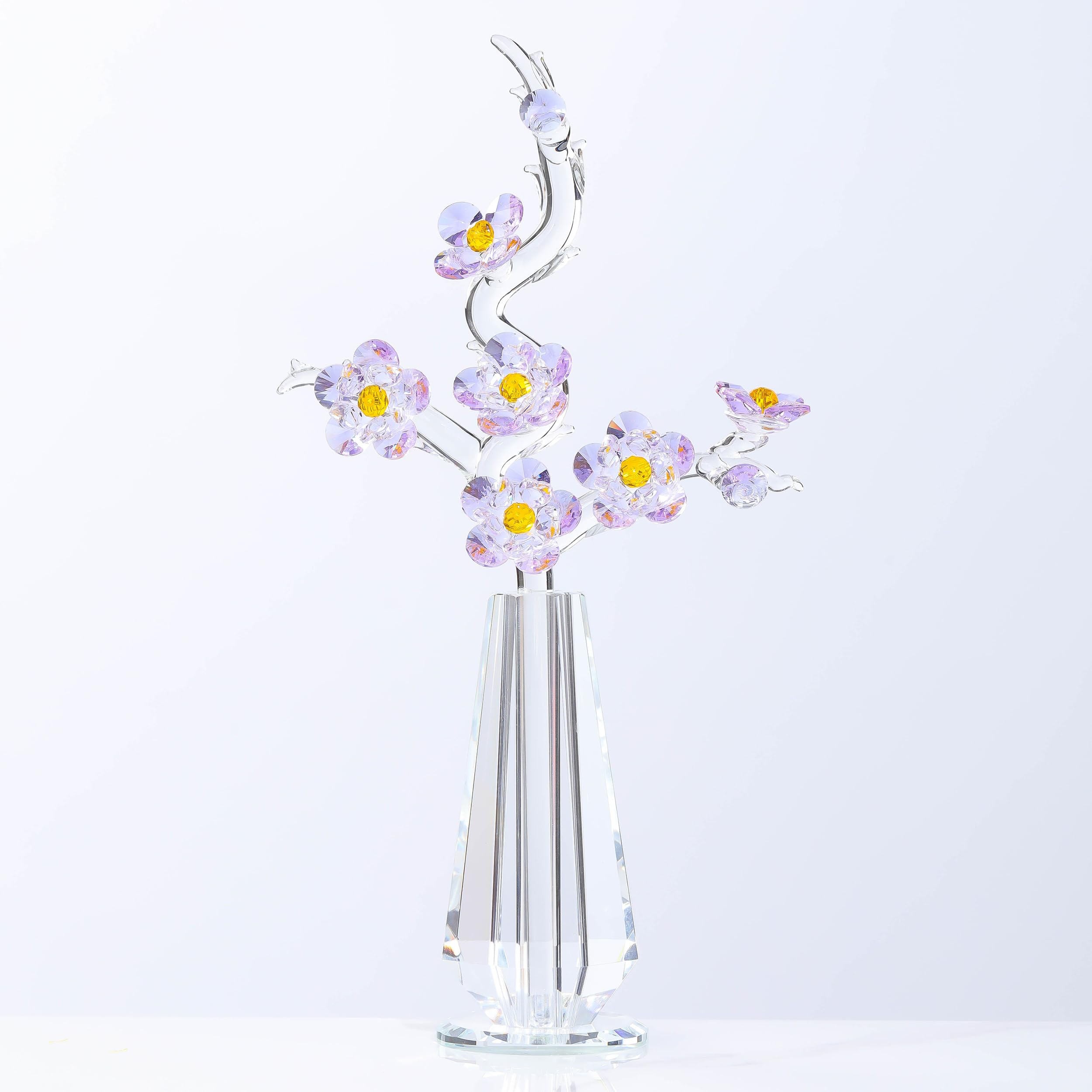Purple Cherry Blossom Crystal Flowers with Stems - Glass Flowers with ...
