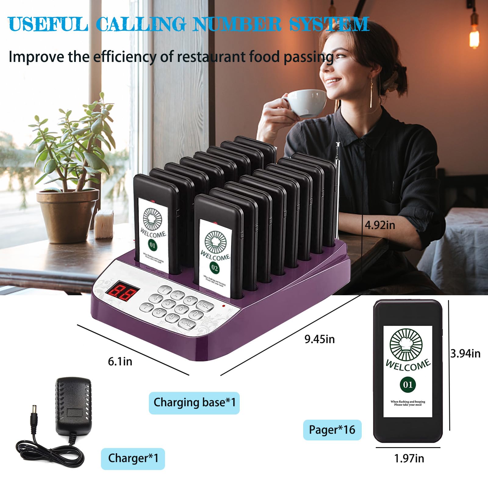 Mua Restaurant Pager System,16 Pagers for Restaurants,Queue Wireless Calling System with ...