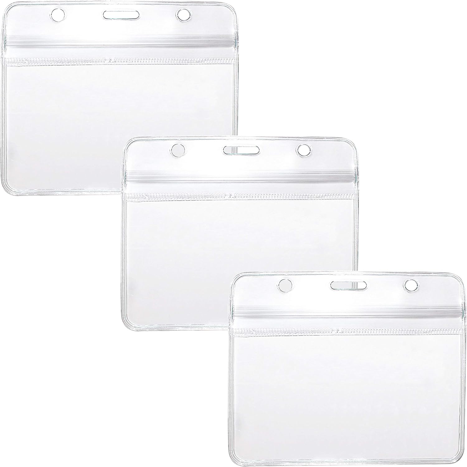 100 Pcs ID Card Holder - Clear Plastic Horizontal Name Tag Badge Holder ...