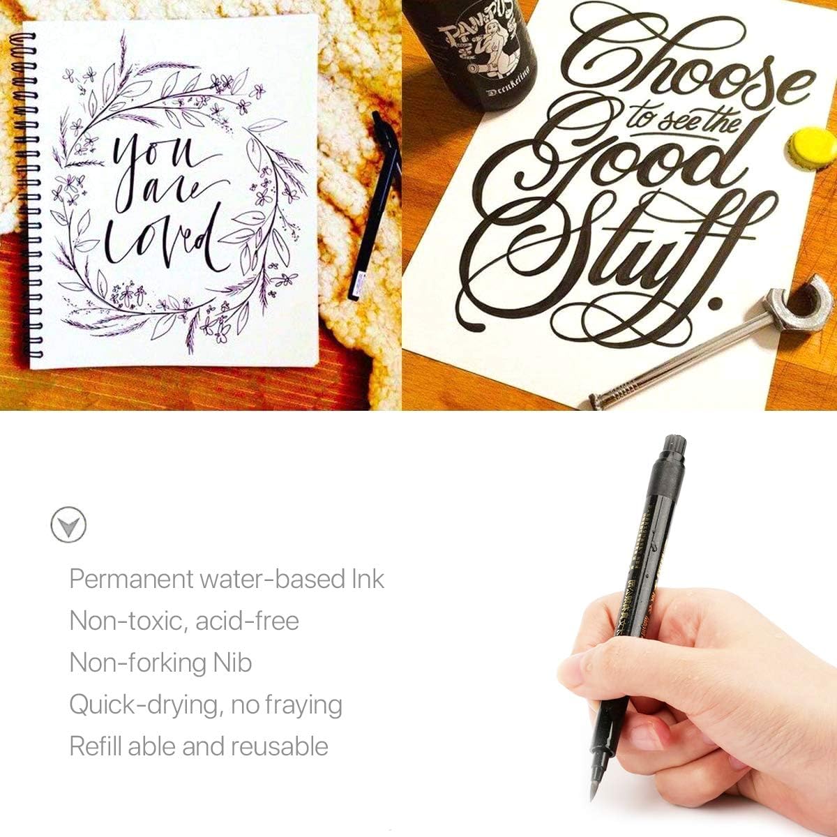 3PC Calligraphy Pens Black Brush Marker Pen Refill Waterproof lnk Hand ...