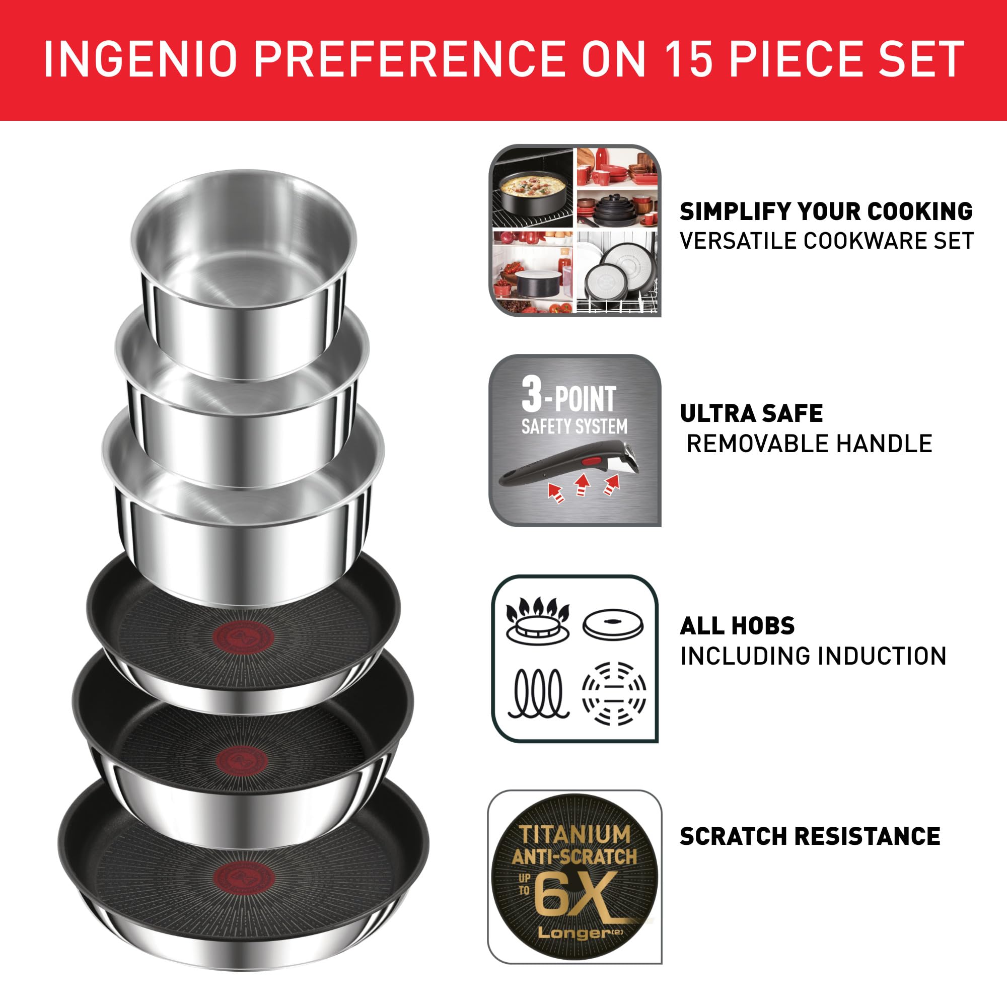 Mua Tefal L97495 Ingenio Preference On 15-Piece Cookware Set, Stackable, Non-Stick Coating ...