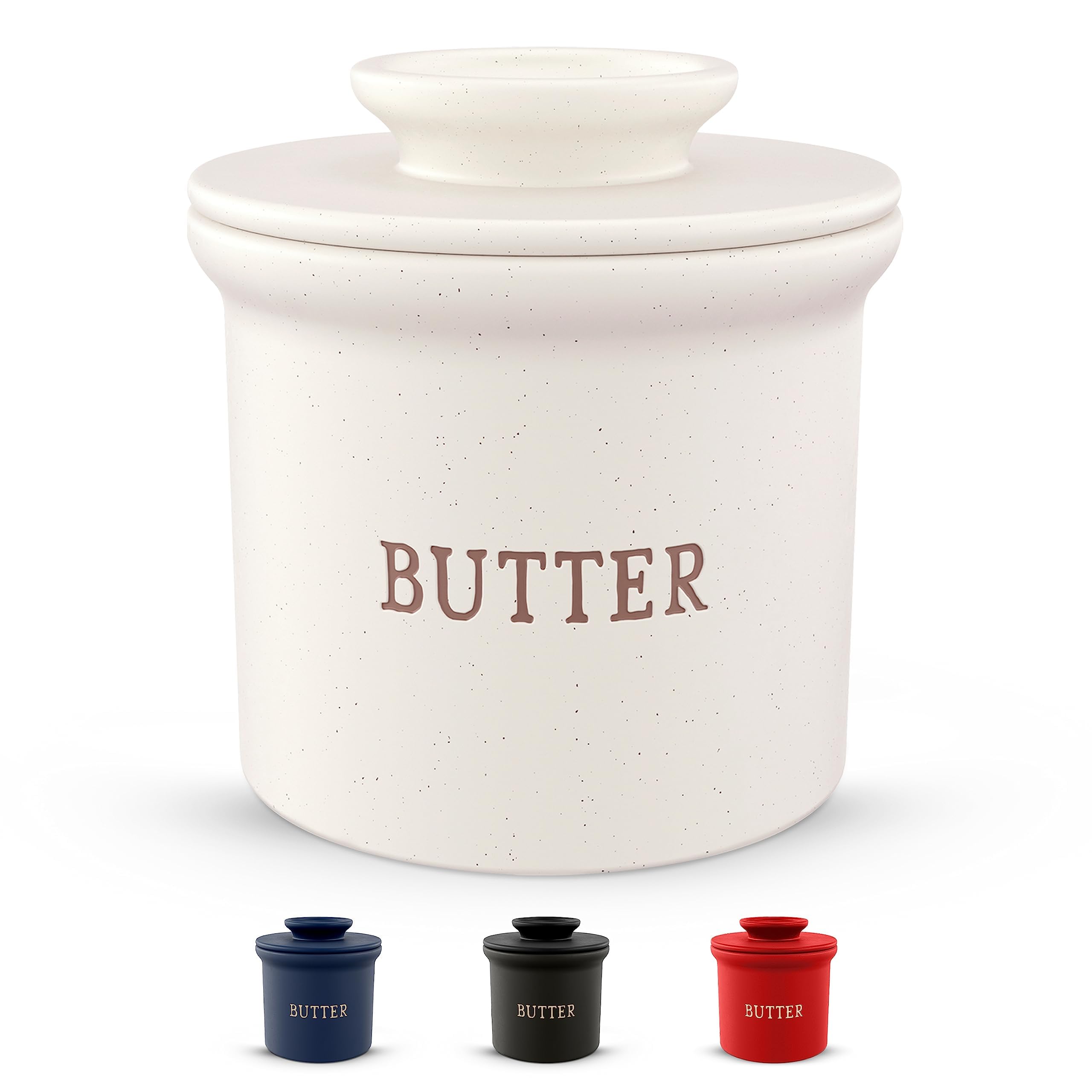 Kook Butter Keeper Dish, French Ceramic Crock For Counter With Lid ...