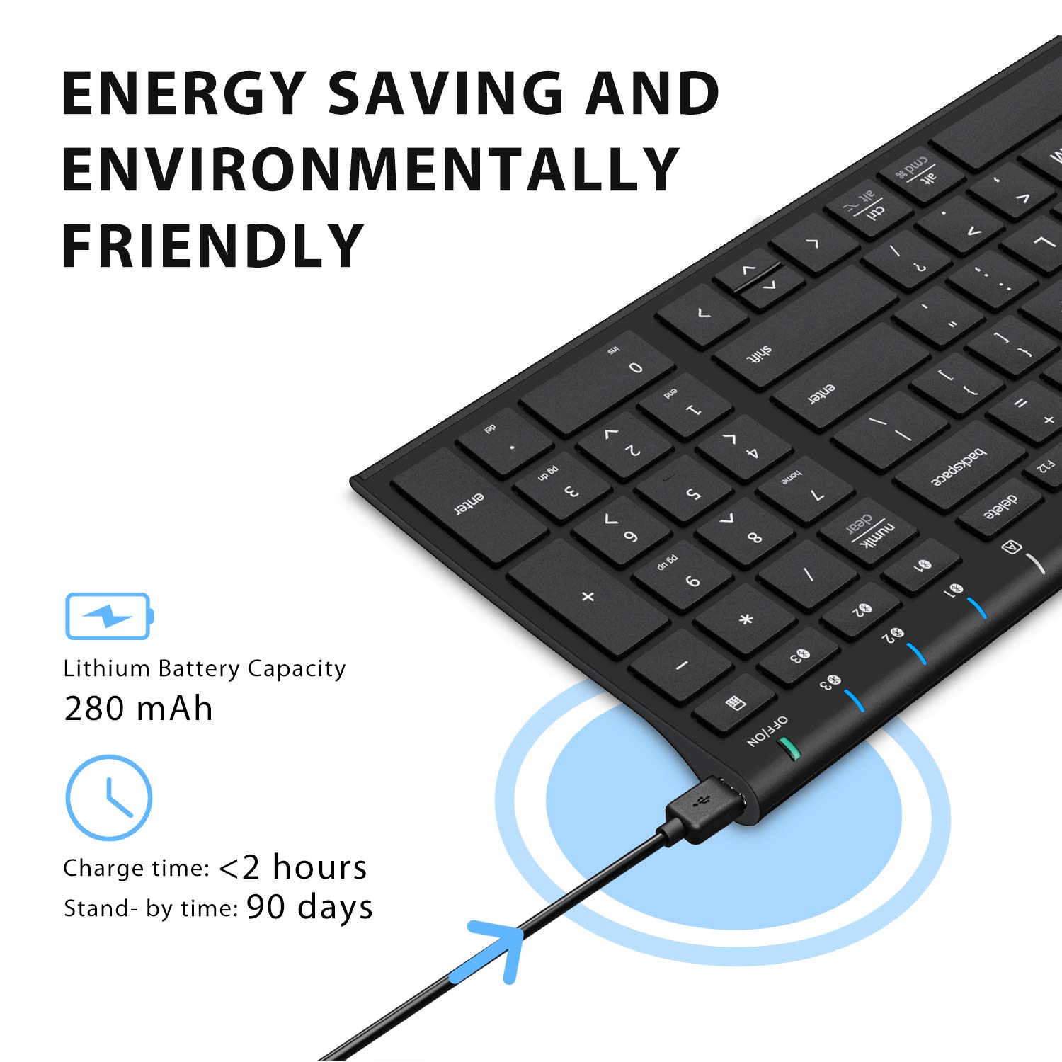 iClever BK10 Bluetooth Keyboard, Multi Device Keyboard Rechargeable Bluetooth 5.1 with Number ...
