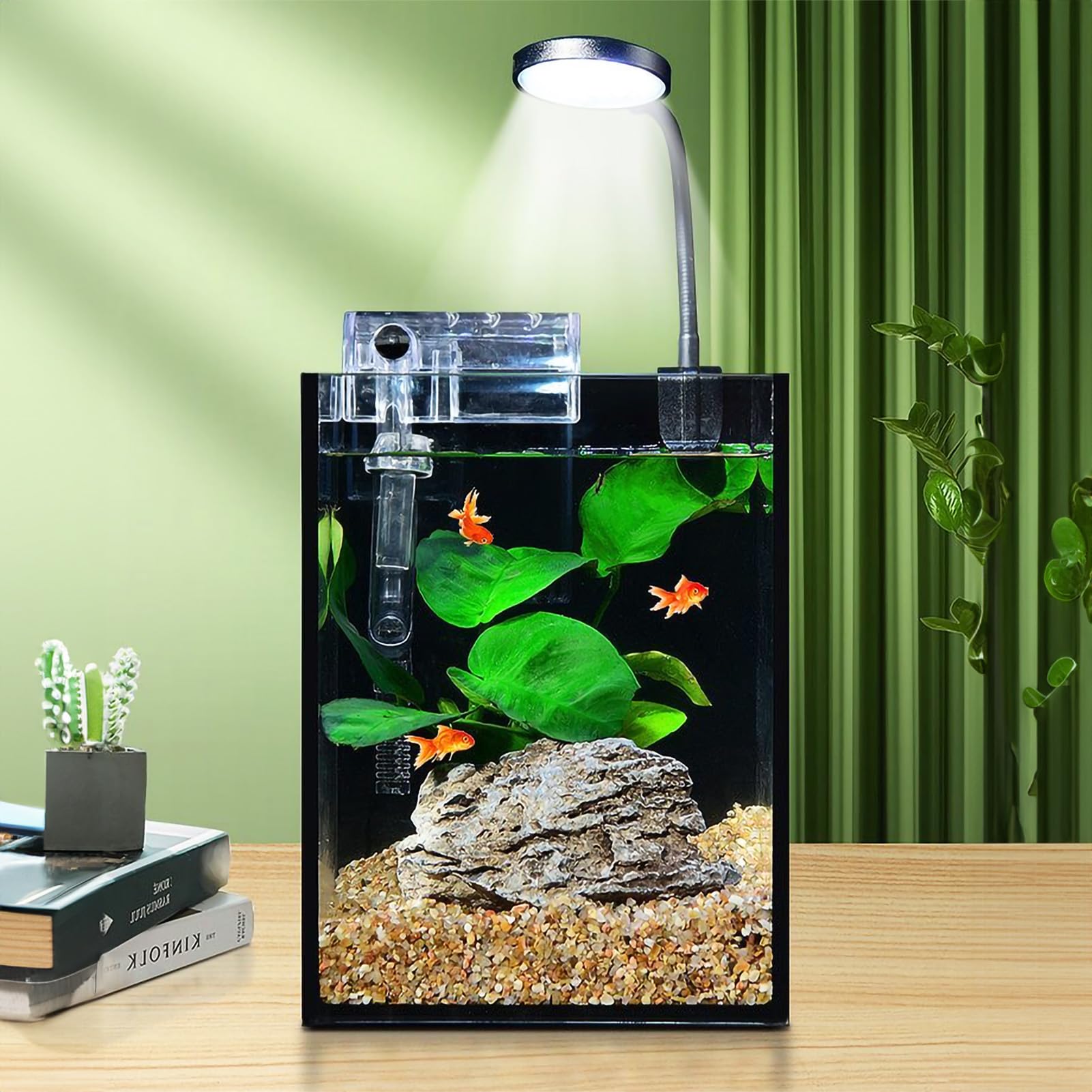 SANOSY 1.2Gallon Fish Tank Kit Desk Aquarium Set Small Low Iron Glass ...