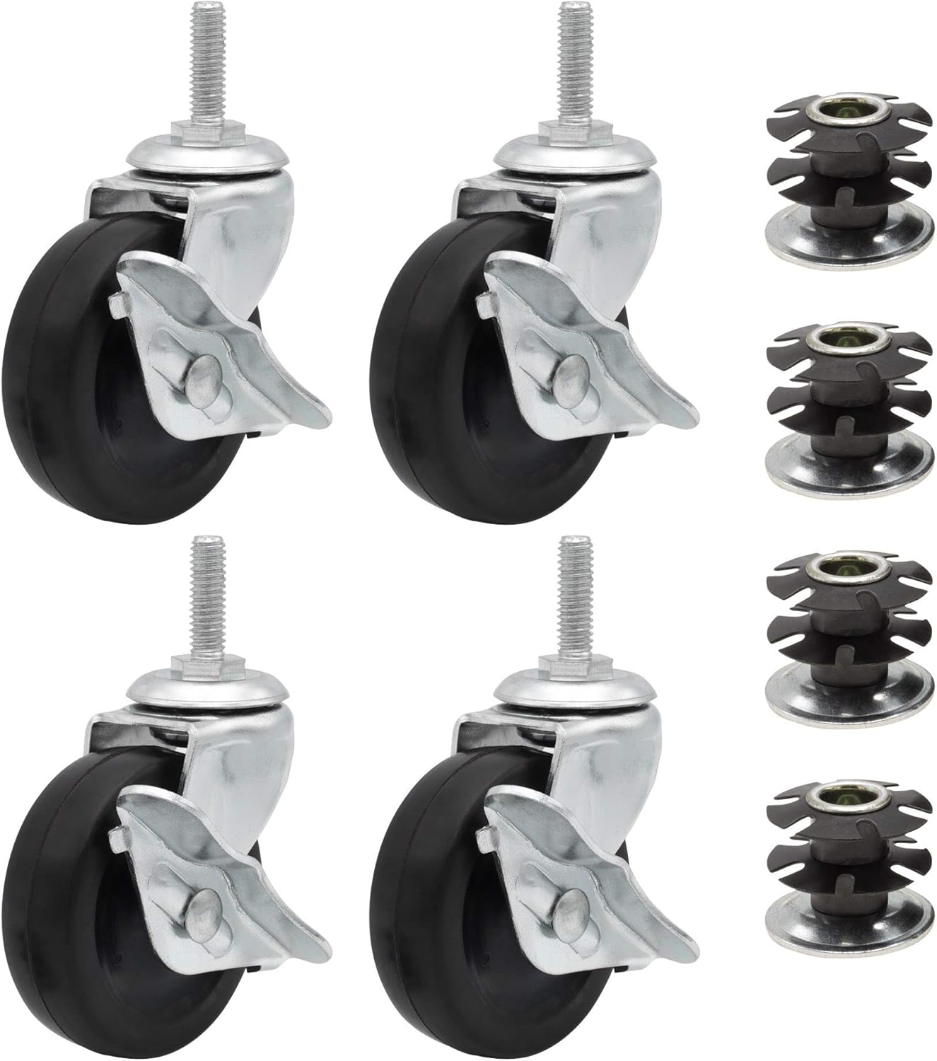 1-1/4" Round Metal Double Star Caster Insert | 5/16-18 Threaded Stem ...