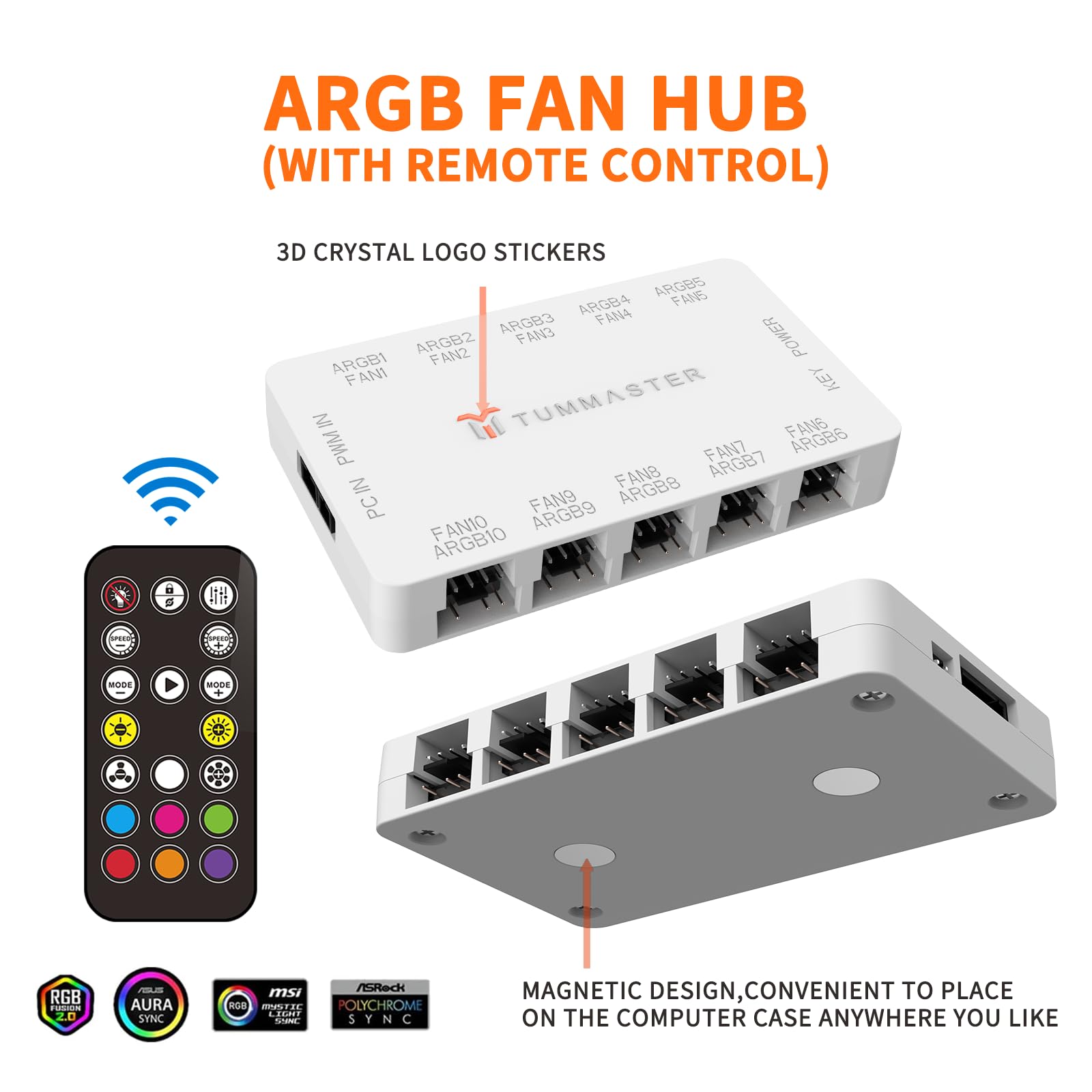 Mua ARGB Fan HUB, 10-Port 4 Pin PC Fan Controller, 5V-3Pin ARGB Fan Hub ...