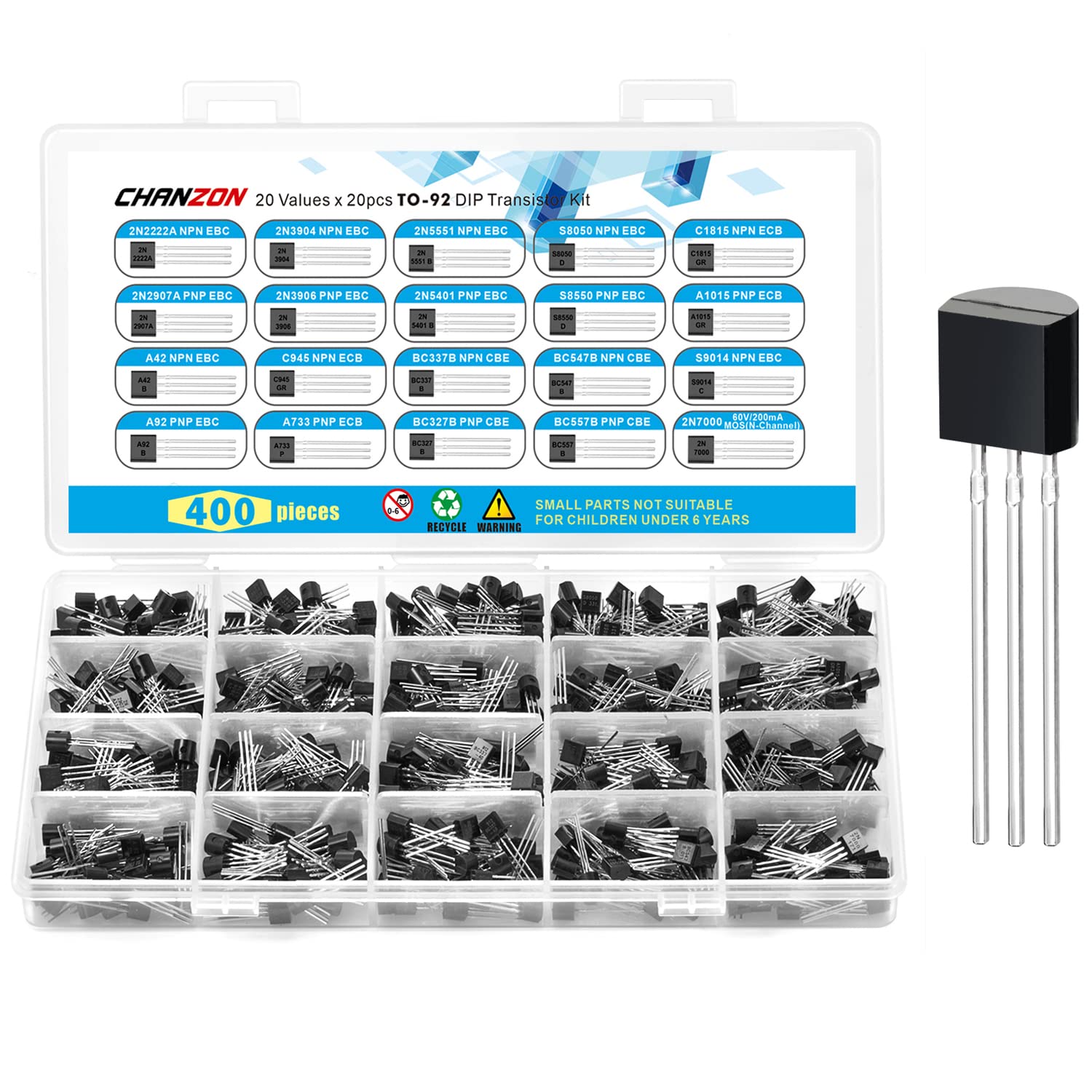 Mua Chanzon 20 Values 400pcs TO92 Transistor Kit, NPN PNP Bipolar Power ...