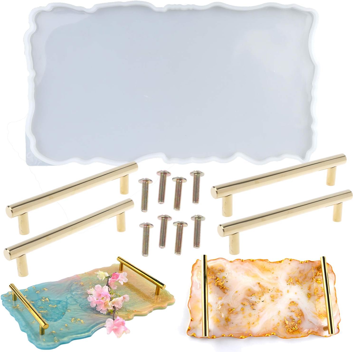 Wusteg 2Pcs Epoxy Resin Mold Irregular Tray Mold with 2 Silver Handles ...
