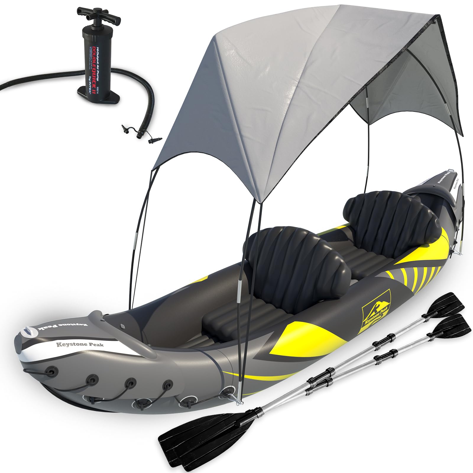 KP Inflatable Kayak 2 Person with Sun Canopy (Detachable) + Kayaks for ...