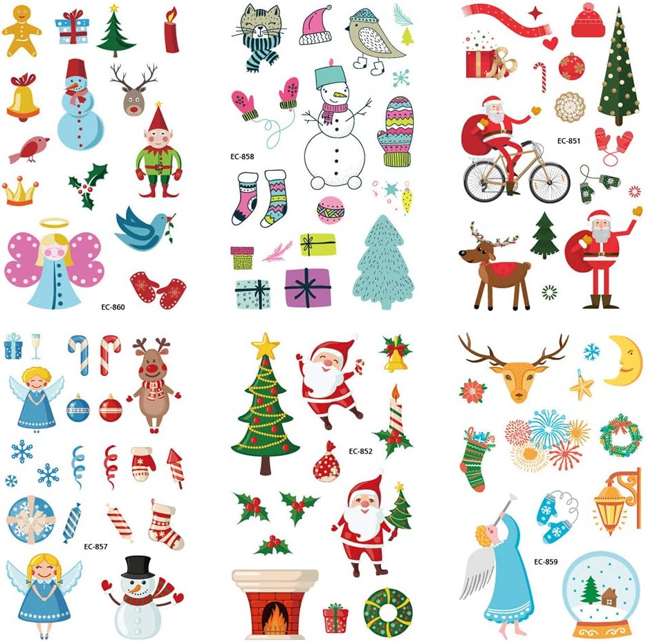 Christmas Temporary Tattoos,6 Sheets Xmas Tattoos Children’s Christmas ...