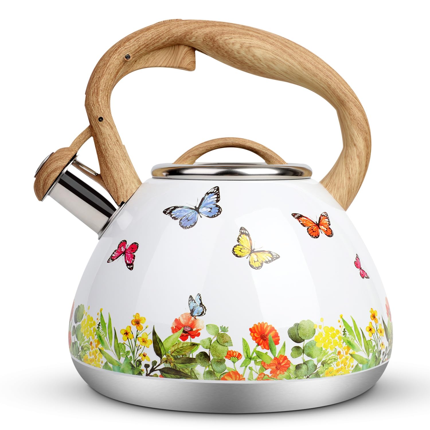 Tea Kettle, Toptier Teapot Whistling Kettle with Wood Pattern Handle ...