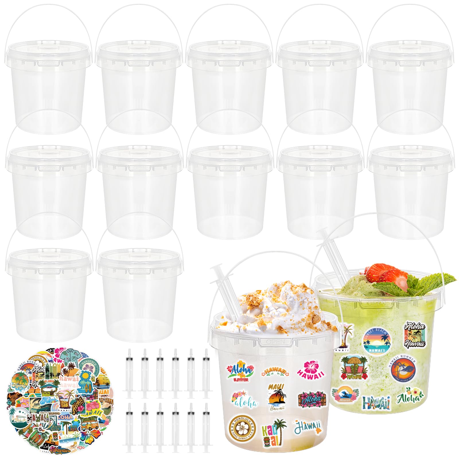 Jiytivity 12 Pcs 32oz Clear Plastic Rum Buckets Ice Cream Pails with ...