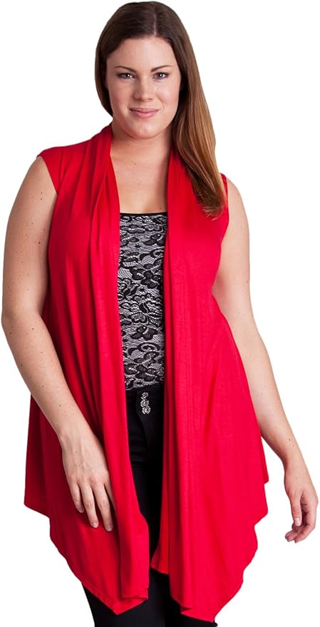 Woman Plus Size Red Open Front Sleeveless Hi-Low Hem Cardigan at Amazon ...