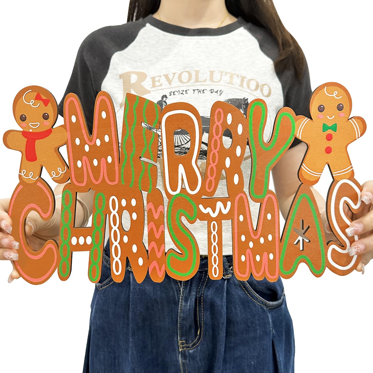 Christmas Door Decorations Merry Christmas Wooden Sign Gingerbread Man ...