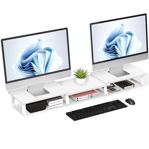 Aothia Large Dual Monitor Stand - Wooden Computer Monitor Stand with ...