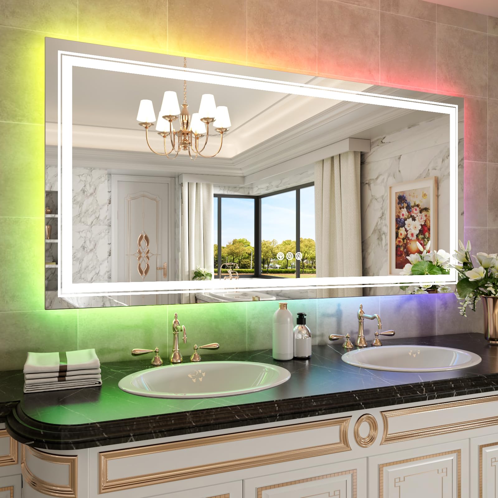 WTTY LED Bathroom Mirror 48"x36" with RGB Backlit and Front Light ...