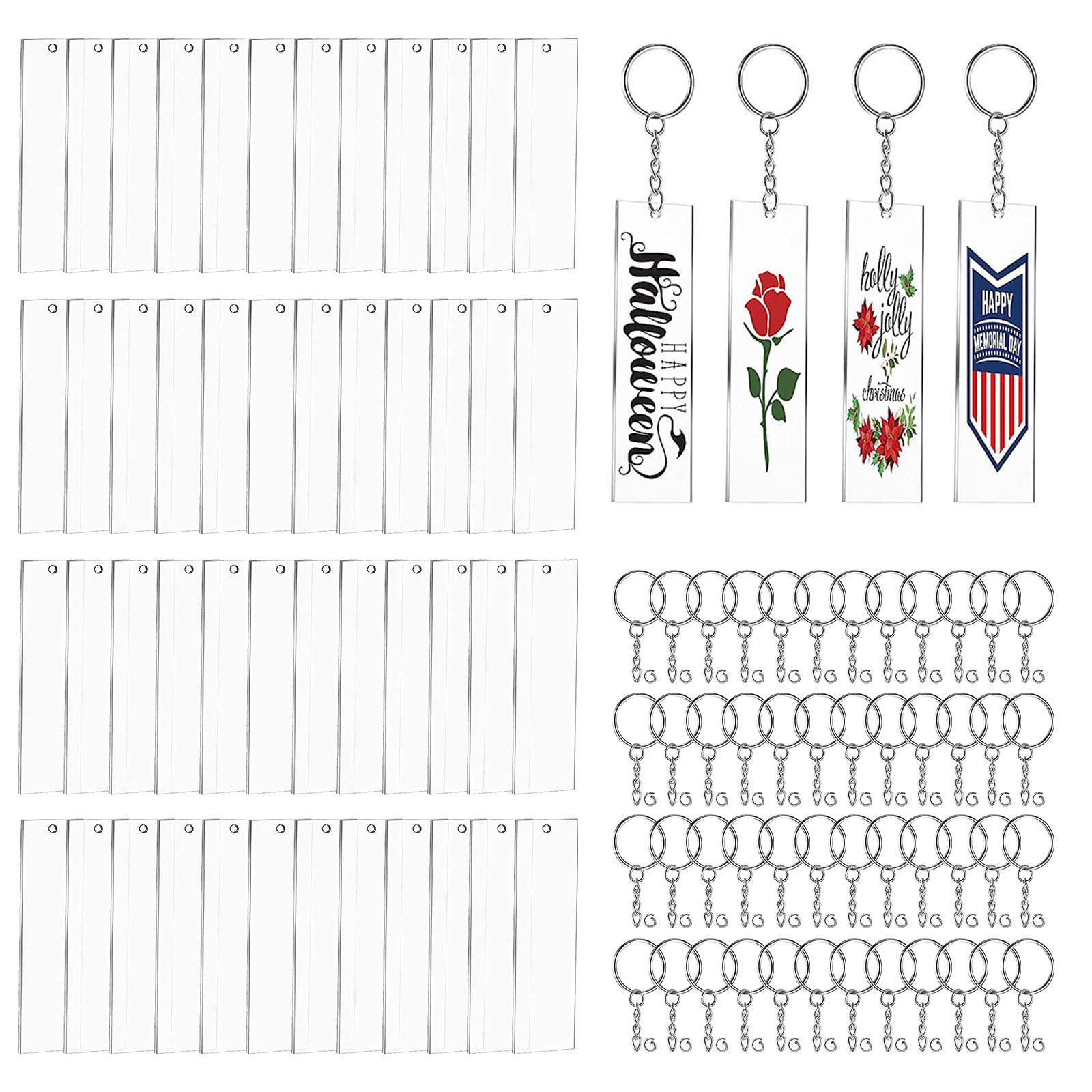 Acrylic Keychain Blanks,144Pcs Clear Keychains Set Including 48 Pcs ...