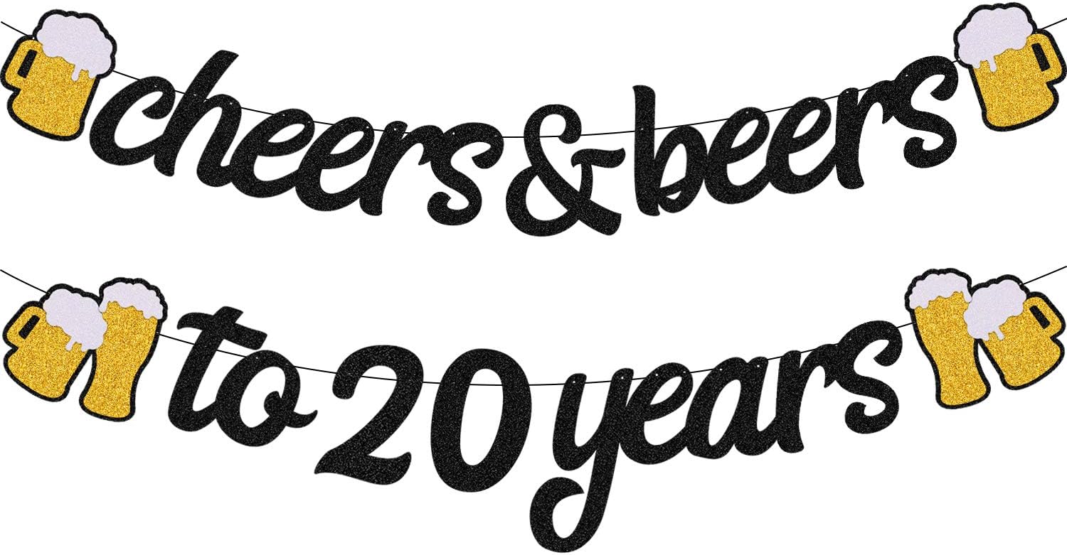Amazon.com: 20th Birthday Decorations Cheers to 20 Years Banner for Men ...