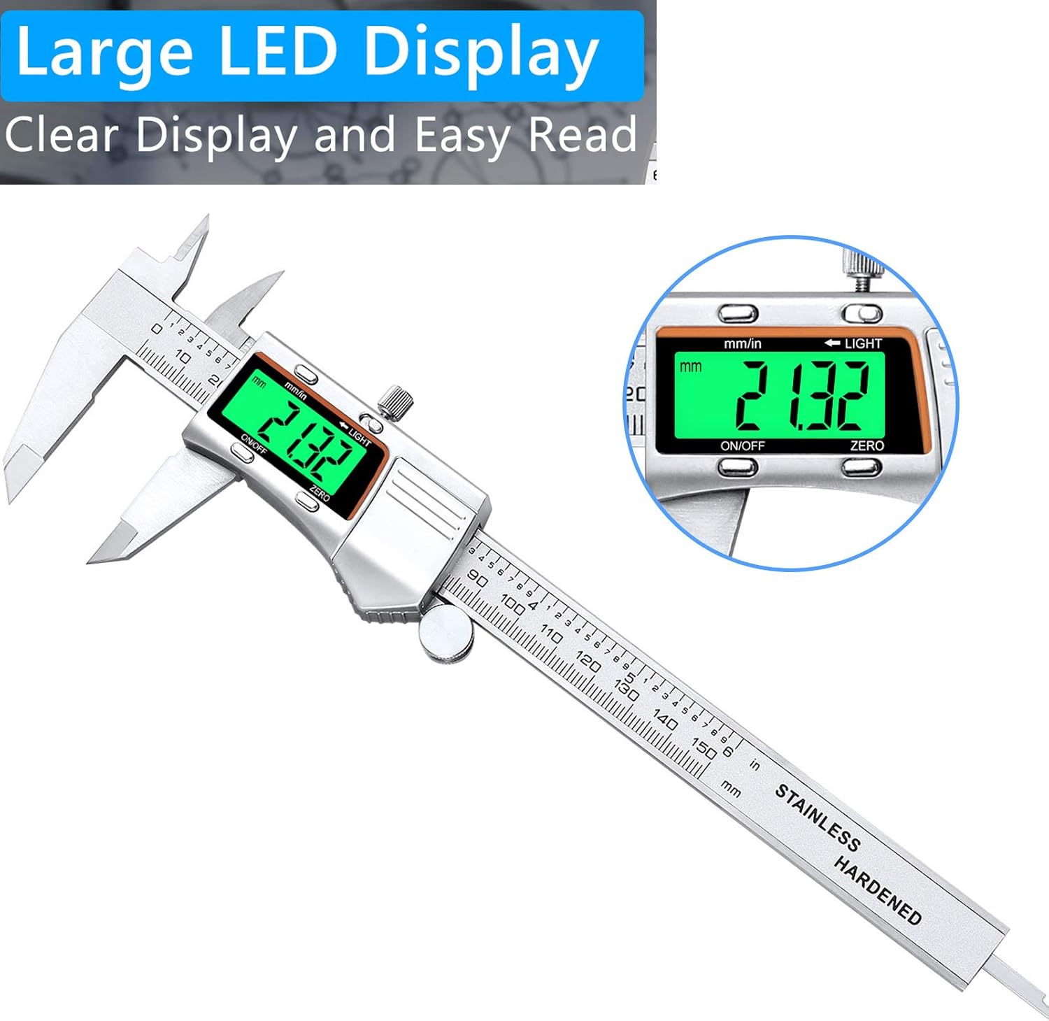 eSynic Backlight 150mm Digital Vernier Caliper 6 Inch Stainless Steel ...