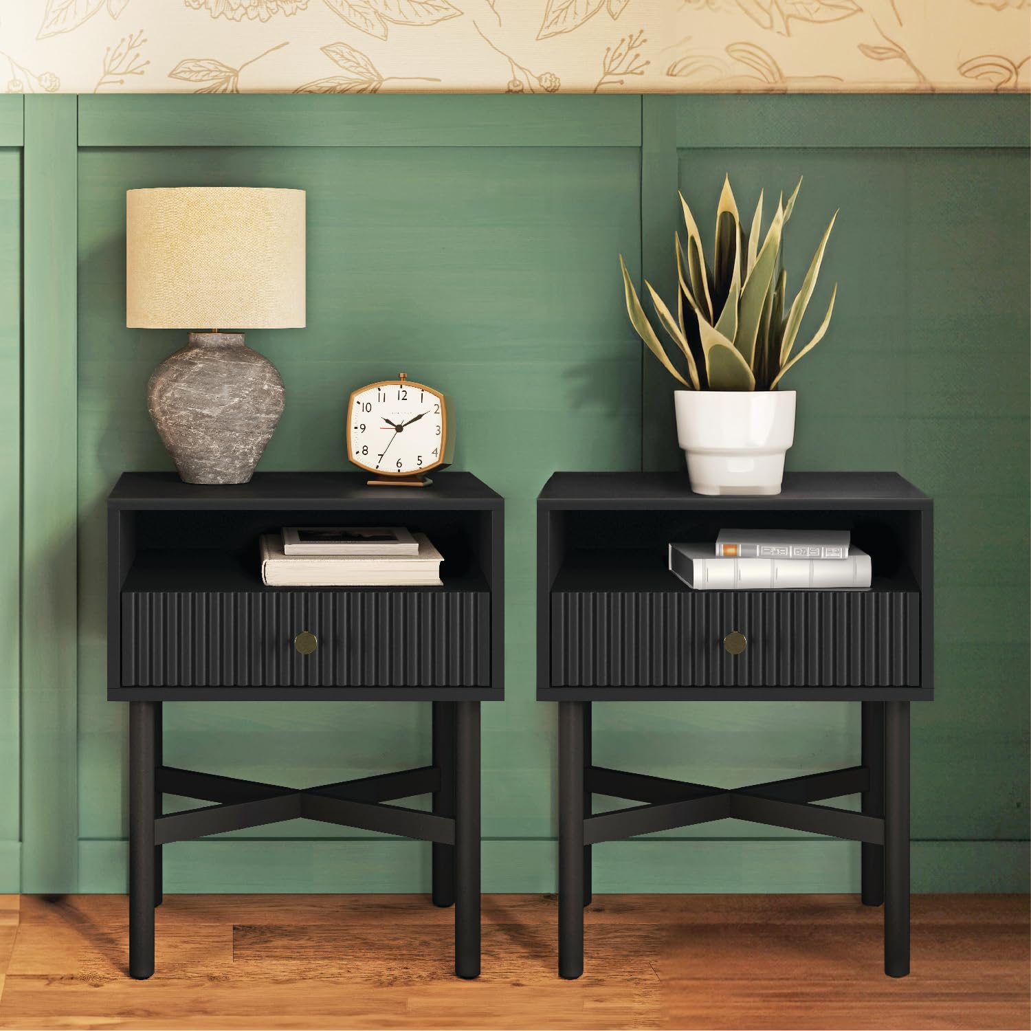 Fluted Modern Nightstand Set of 2 - Living Room and Bedroom Furniture ...