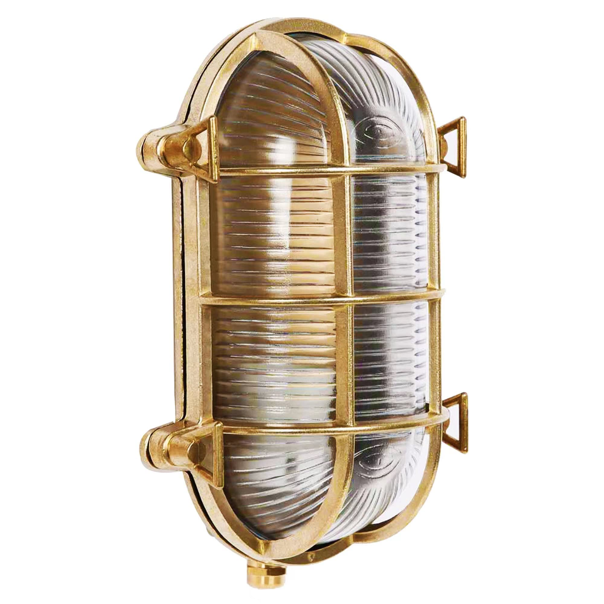 Sunluck Pure Brass Bulkhead Light,Grid Oval Nautical Wall Light,Brass ...
