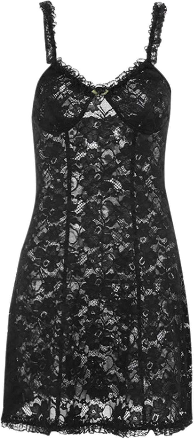 JEATHA Damen Spitze Nachthemd Transparent Nachtkleid Spitzenkleid V-Ausschnitt Unterkleid ...