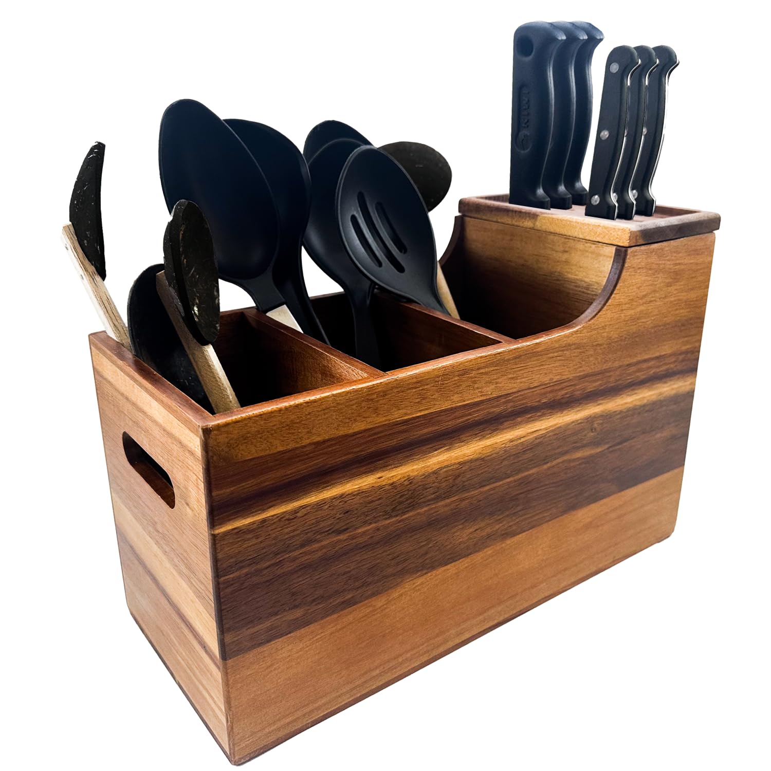 Kitchen Utensil Holder & Organizer with 6-Knife Storage Block - Wood ...