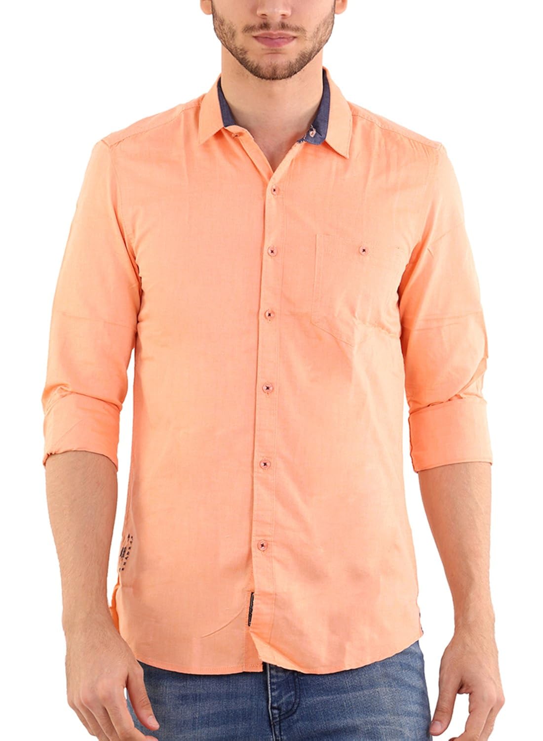 Buy Shade 45 Men's Cotton Full Sleeve Orange Color Plain Shirt(SHD45 ...