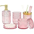Amazon.com: New Pink Bathroom Accessories Set - 5 PCS Glass Bathroom ...