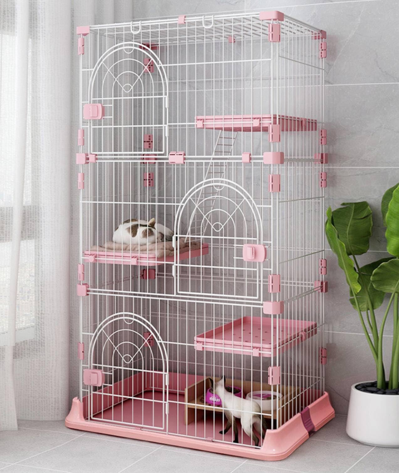 Hamiledyi Indoor Cat Cage 52 Inches Cat Villa Large Pet Crate with 3 Platforms and 1 Ramp ...