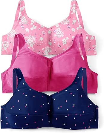 Comfort Choice Women's Plus Size 3-Pack Front-Close Cotton Wireless Bra ...