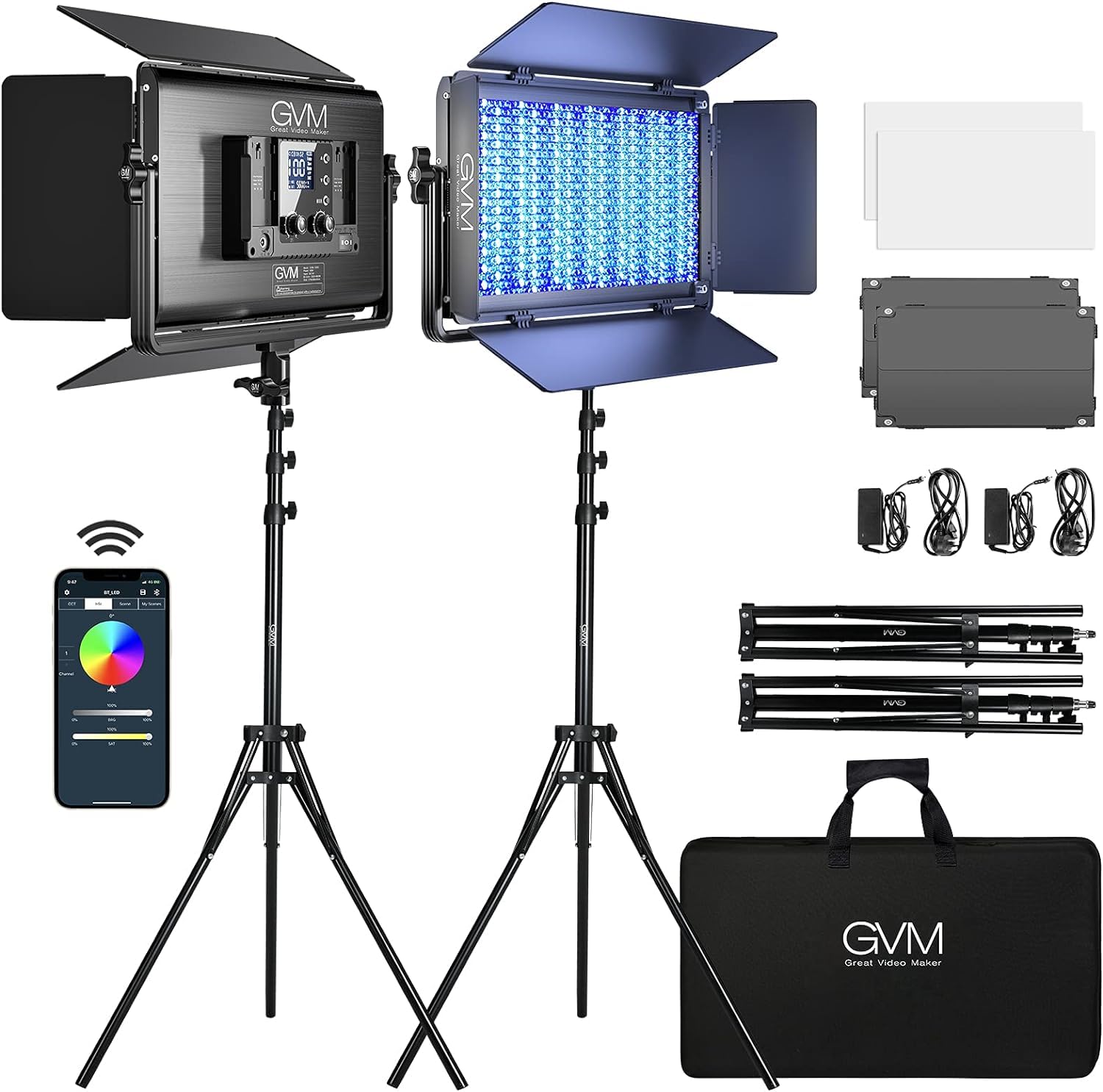 GVM 1500D RGB LED Video Light, 75W Video Lighting Kit with Bluetooth ...