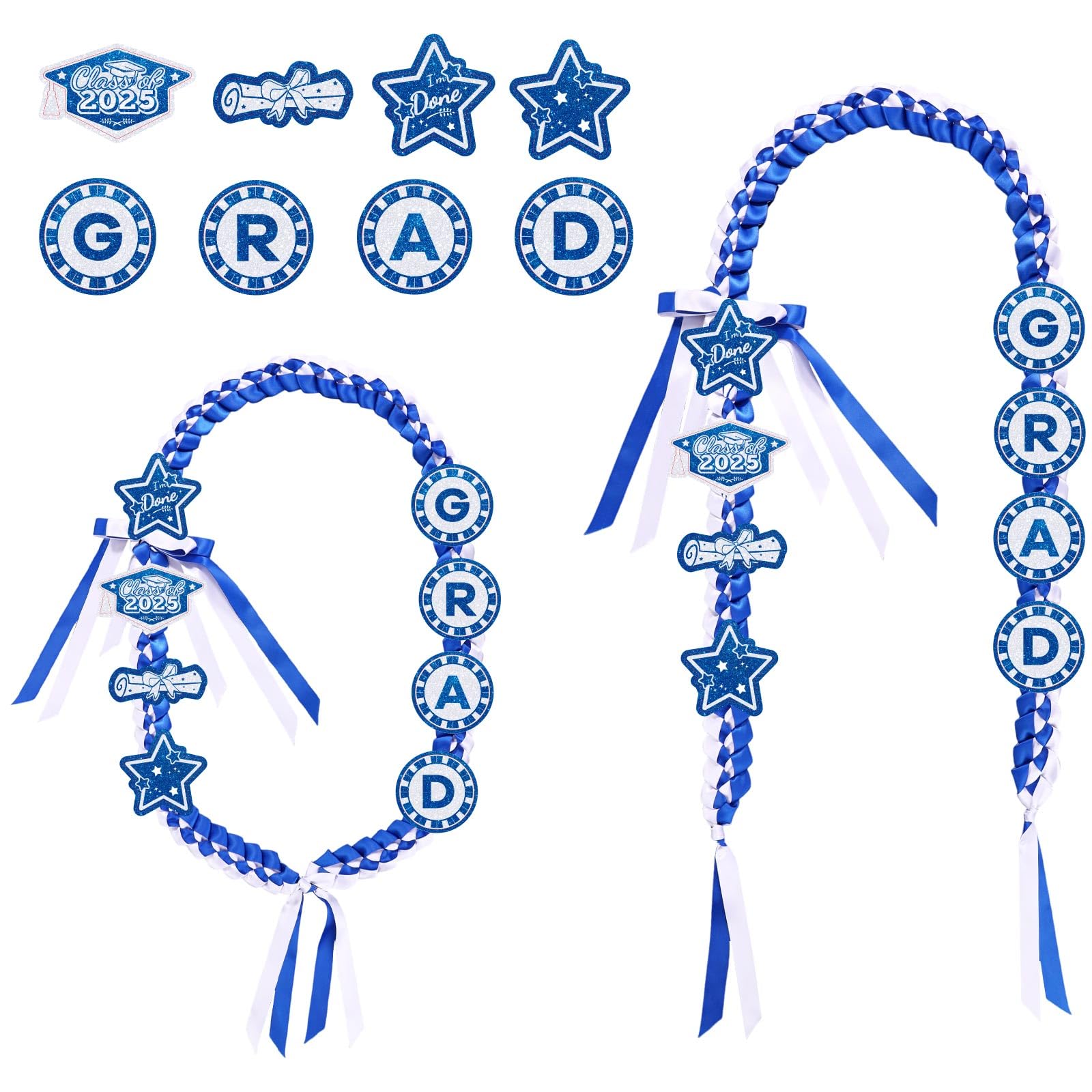 2025 Graduation Leis Set, Class of 2025 Ribbon Garland Braided Necklace with Pins, Ribbon Lei ...