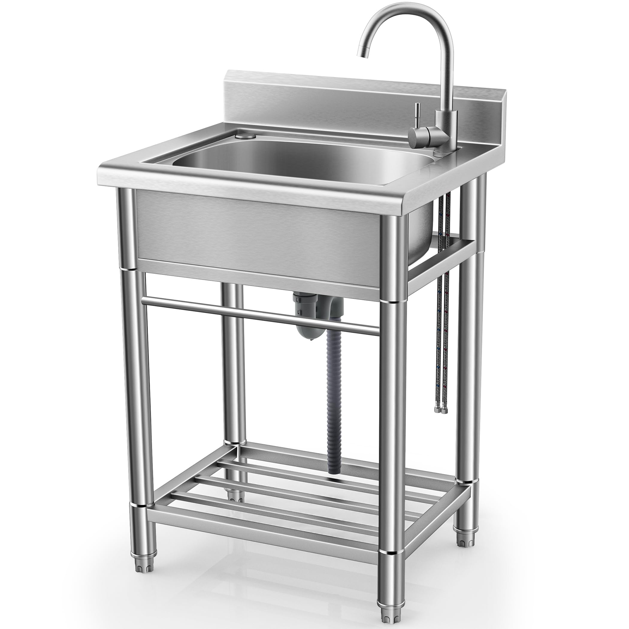 Utility Sink Free Standing Single Bowl Kitchen Sink with Cold and Hot ...