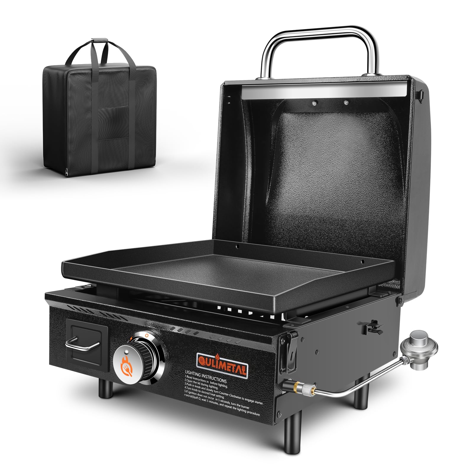 QuliMetal Table Top Grill Portable Griddle with Hood Non-Stick Flat Top ...