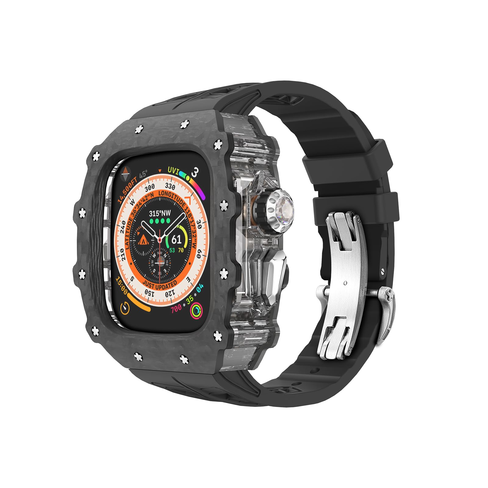 For Apple Watch Ultra 2 Case Carbon Fiber Fluorine Rubber Band, Luxury ...