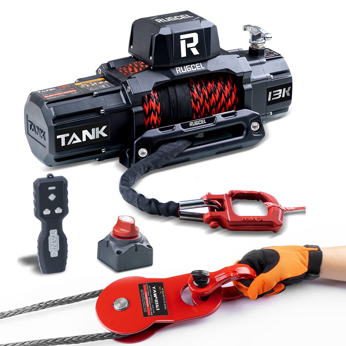 GRIPWAY Winch 13500lb Waterproof Electric Synthetic Rope Winch 12V with ...