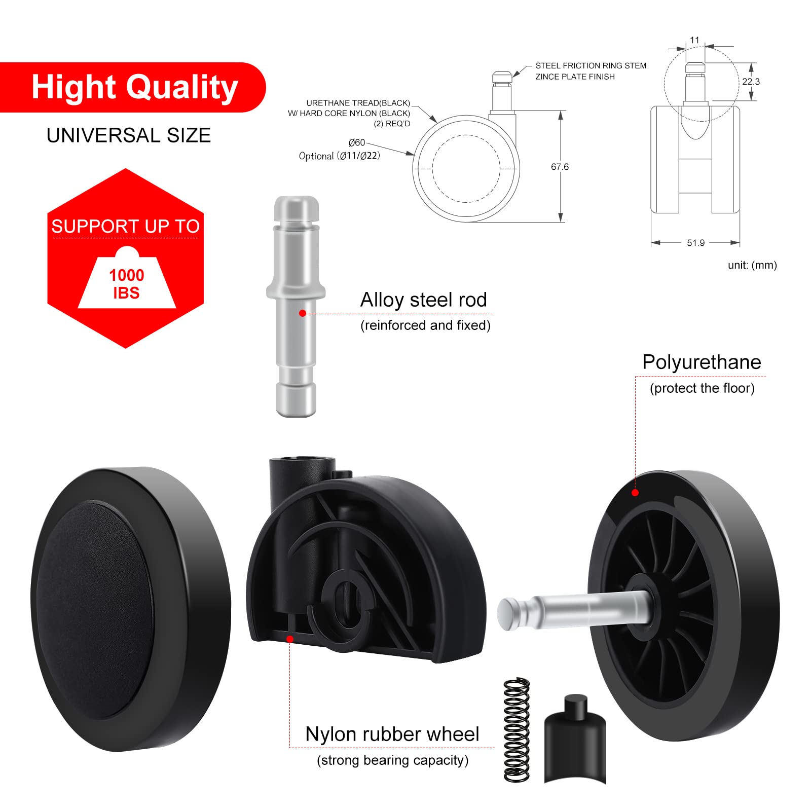 Mua Herman Miller 60mm (2.36") Aeron Chair Caster Wheels Replacement ...