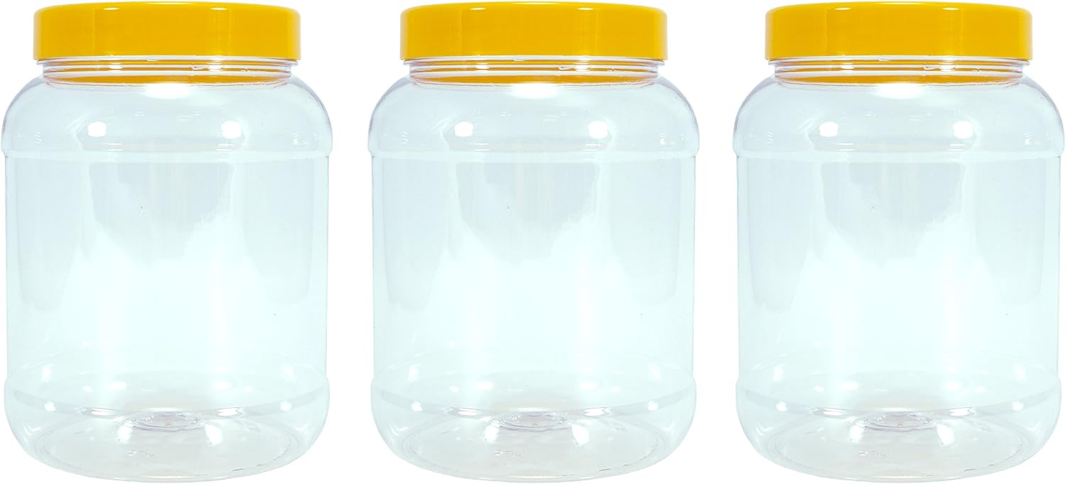 Britten & James® Empty Clear Plastic 2.5 Litre Jars with Flat Yellow ...