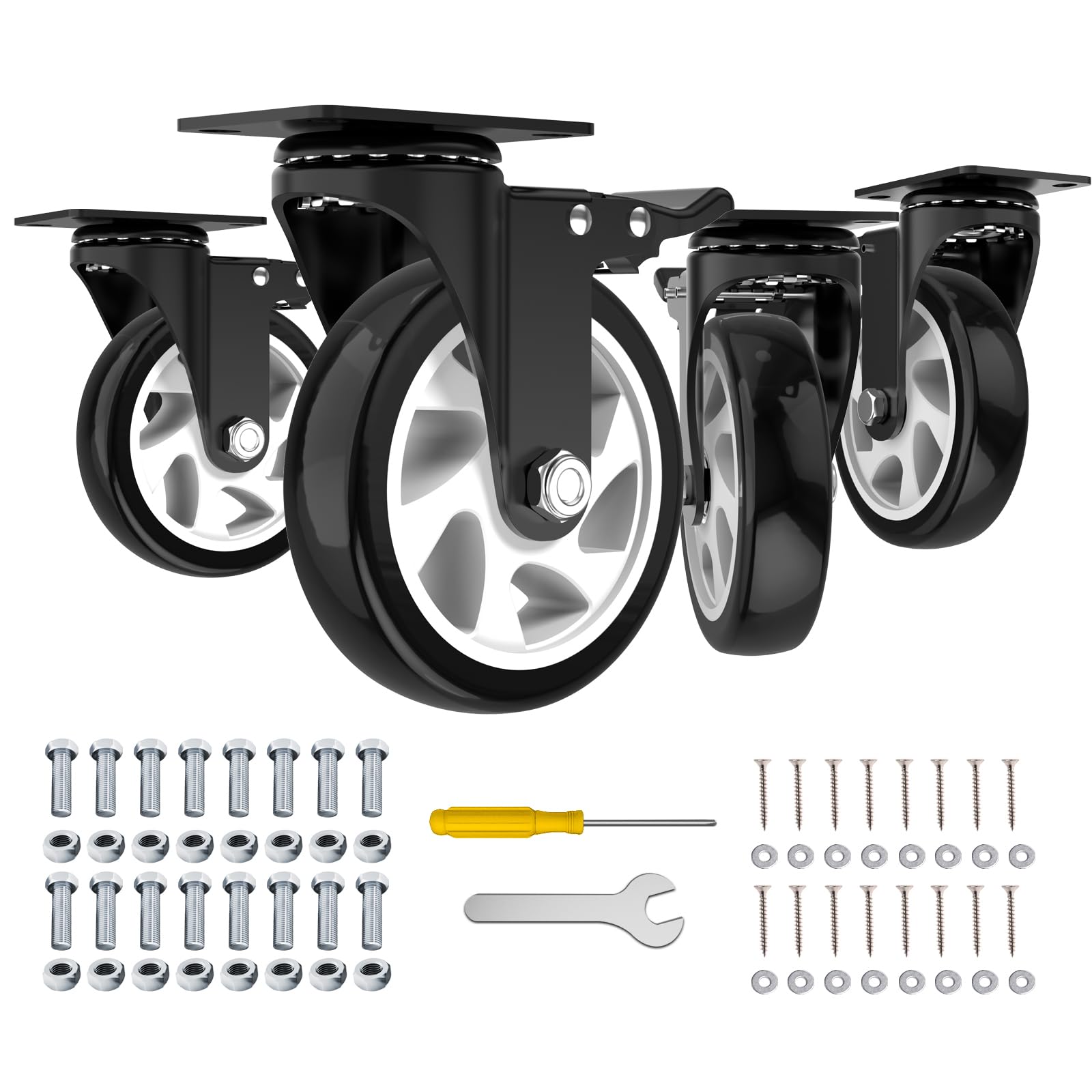 4 Inch Wheel Casters,Set of 4 Heavy Duty,Black Industrial Casters with Brake, Locking Casters ...