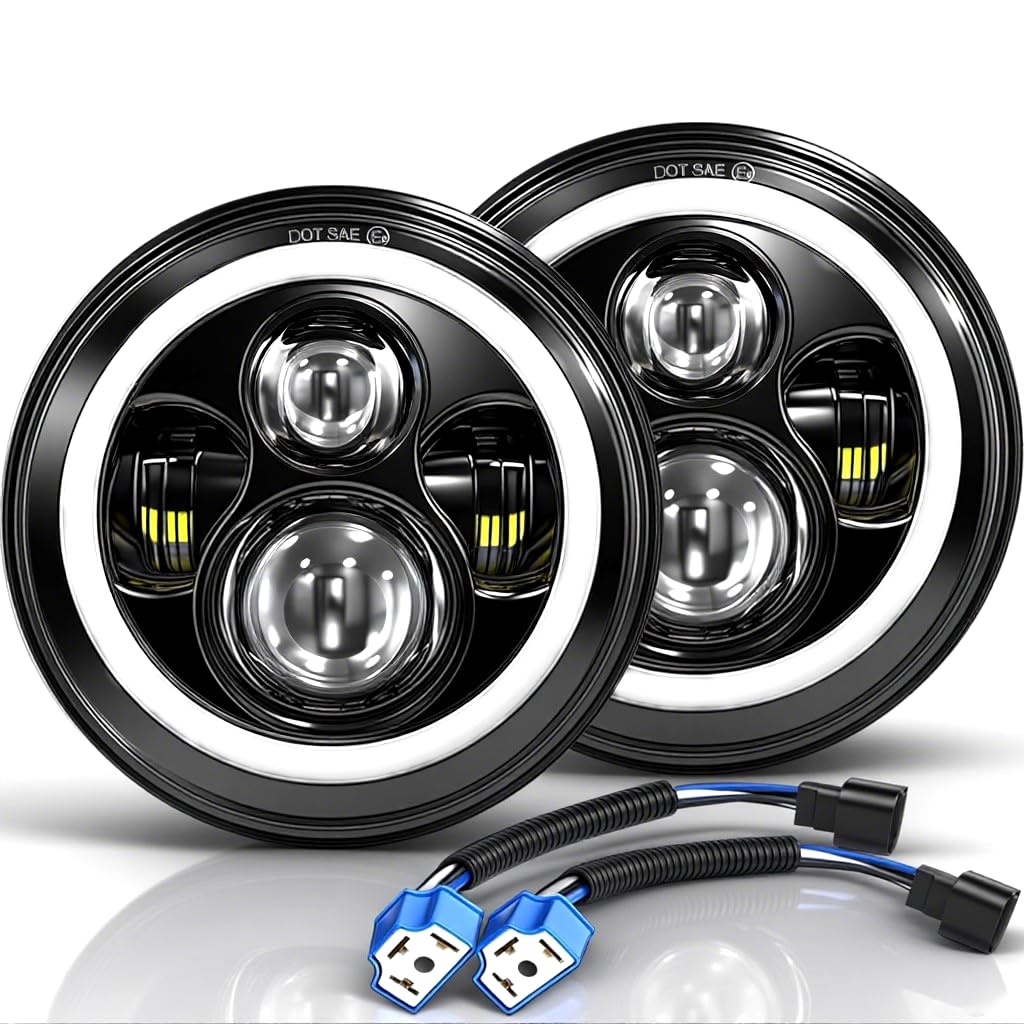 MGLLIGHT 7 Inch LED Headlights Round Halo Angel Eyes DRL Amber Turn ...