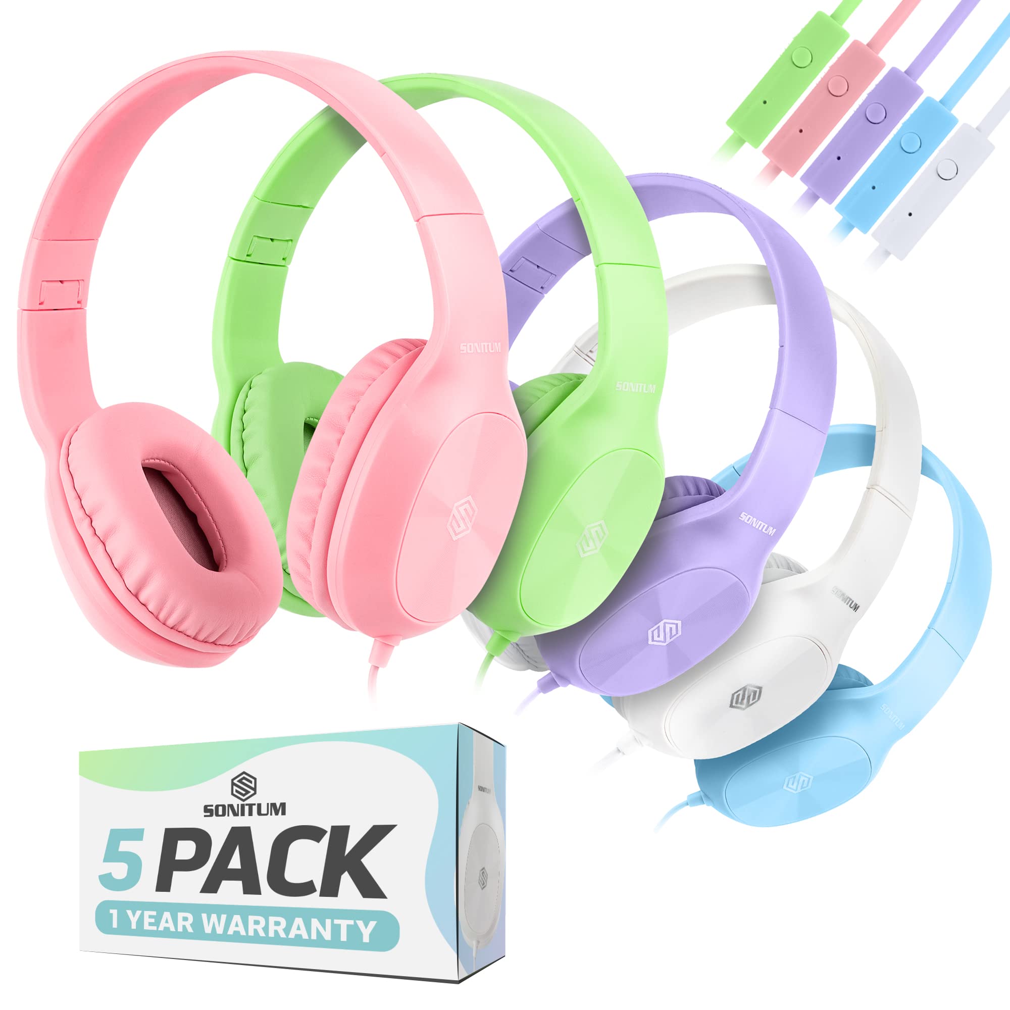 Mua Sonitum Bulk Kids Headphones for School with Microphones - 5-Pack ...